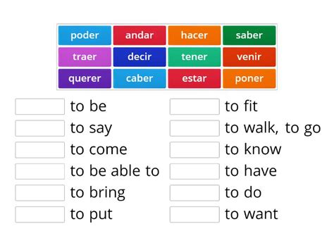 Irregular Preterites Definitions Match Up