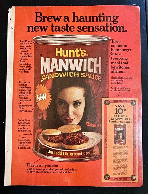 1969 Vintage Full Page Magazine Color Print Ad For Hunts Manwich