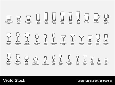 Types Glasses With Names Line Icons Set Royalty Free Vector