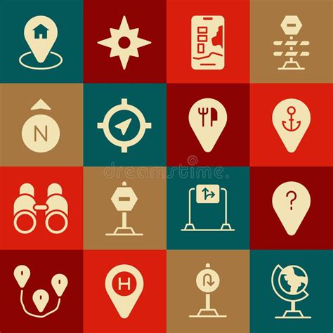 Set Earth Globe Unknown Route Point Location With Anchor City Map Navigation Compass House