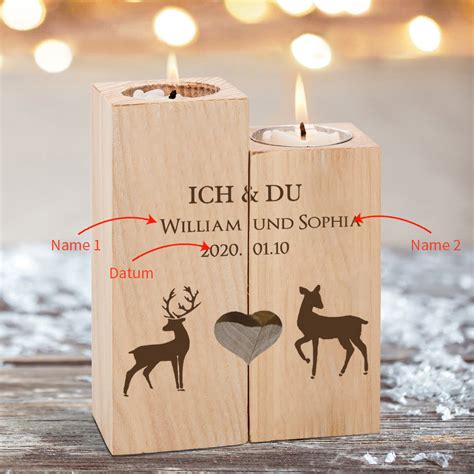 Kettenmachen Personalisierter 2 Namen Datum Kerzenhalter ICH DU