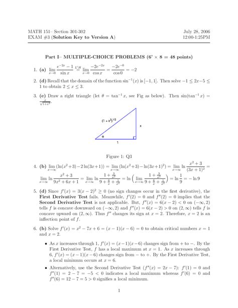 Solutions Key For Exam 3 Honors Engineering Mathematics I Math 151