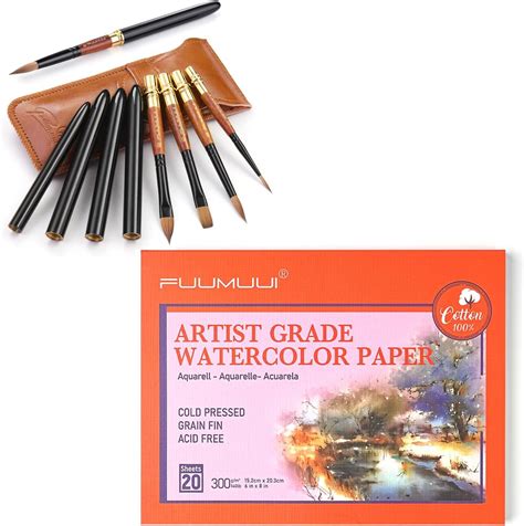 Fuumuui 4pcs Sable Travel Watercolor Brushes With 20 Sheets 58 X 83