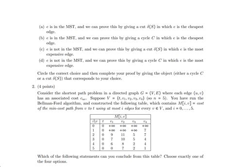 solved 4 points consider the following graph and the