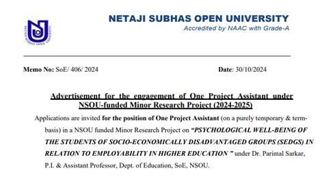 Nsou Project Assistant Recruitment 2024 Apply Now For Temporary Position