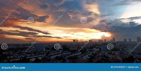 The Fiery Sunset View Of Suburban Area In Bumi Serpong Damai City In A
