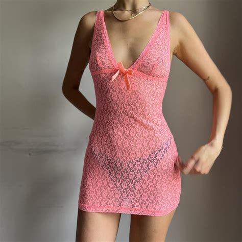 Pink Sheer Bodycon Mini Dress Lacy Lingerie Depop