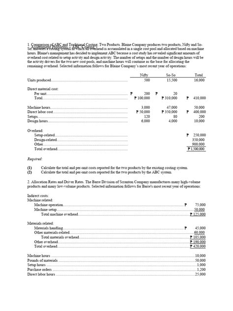 Assignment Abc Costing Pdf Cost Financial Economics