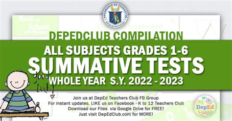 Whole Year Summative Tests Grades 1 6 All Subjects The DepEd Teachers Club