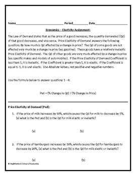 Elasticity Assignment By HogWharton S Babe Of Economics TpT
