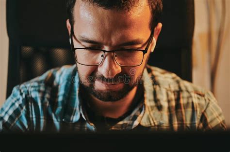 Portrait Professional Man Programmer Working Concentrated On Computer