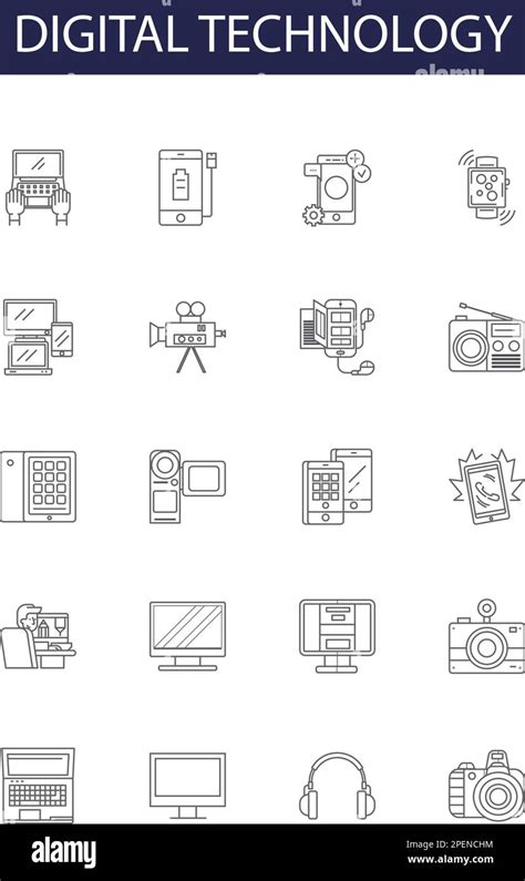 Digital Technology Line Vector Icons And Signs Technology Computers