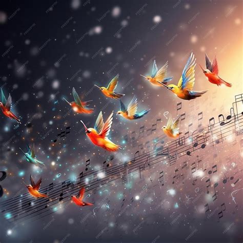Premium Ai Image A Colorful Flock Of Birds Flying Over A Piano