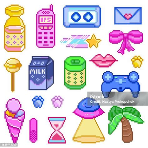 픽셀 아트 8비트 게임 클립 아트 팩 개체입니다 레트로 디지털 게임 자산 핑크 패션 아이콘의 집합입니다 빈티지 비디오 게임 아케이드 컴퓨터 비디오 Brand Name