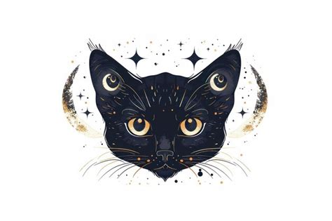 Mystical Black Cat Illustration Art Premium Ai Generated Image