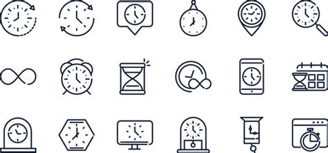 Time Clock Timer Hour Date Linear Design Set Icons