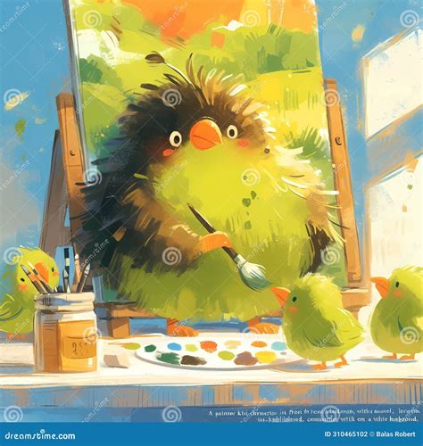 Cute Bipedal Bird Artist Stock Image Stock Illustration