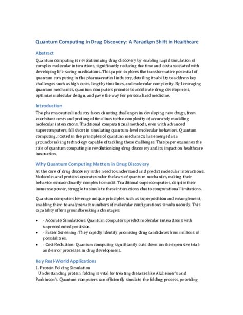 Pdf Quantum Computing Drug Discovery