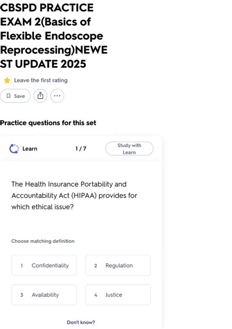 Cbspd Practice Exam 2 Basics Of Flexible Endoscope Reprocessing Newest Update 2025 Cbspd