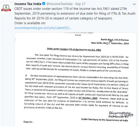 CBDT Extends ITR Filing Deadline To 31st October