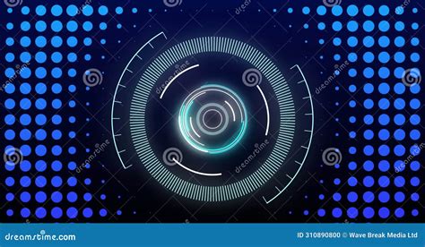 Digital Image Of Neon Round Scanner Spinning Against Mosaic Squares On