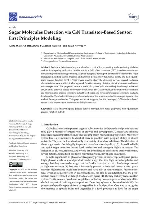 Pdf Sugar Molecules Detection Via C2n Transistor Based Sensor First