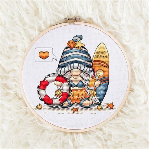 Gnome Cross Stitch Pattern Pdf Summer Sea Gnome Counted Cross Stitch