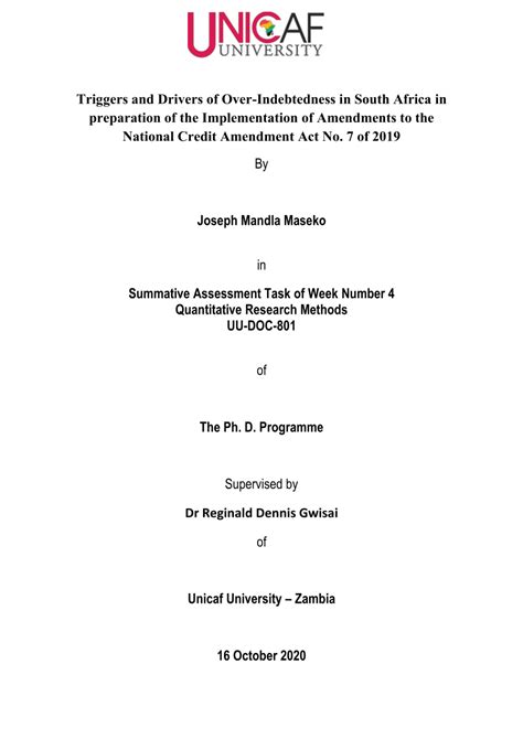 PDF Summative Assessment Task Of Week Number Quantitative Research Methods