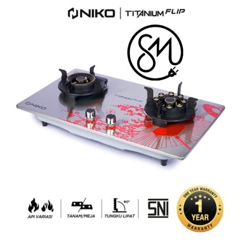 Jual Kompor Gas Tanam Niko 2 Tungku Titanium Flip Stainless Silver
