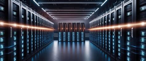 Dramatic View Of A Powerful Server Room Showcasing Modern Technology
