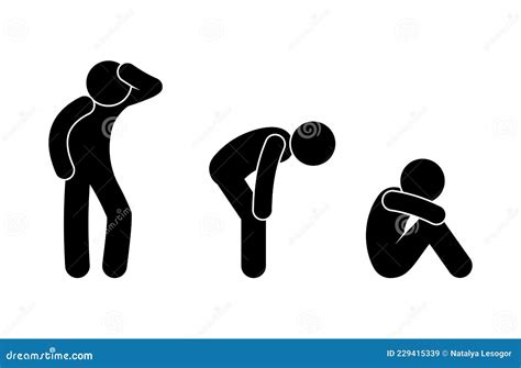 People Resting Tired Man Poses Stick Figure Human Silhouette Icon Stock Vector Illustration