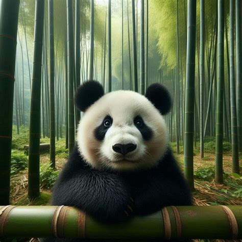 Premium Photo A Panda Bear Is Sitting In A Bamboo Forest