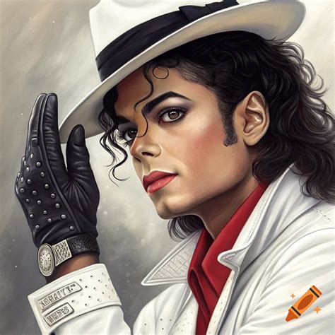 A Close Up Portrait Of Michael Jackson Wearing A White Fedora And White