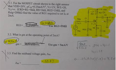 Solved For The Mosfet Circuit Shown To The Right Assume That