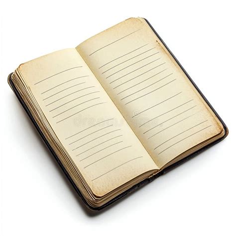 Vintage Open Notebook Blank Pages Aged Paper Diary Old Worn Text Retro Lines Isolated On White