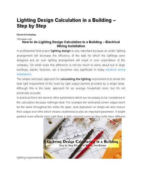 Lighting Design Calculation In A Building Step By Step Pdf Lighting Light