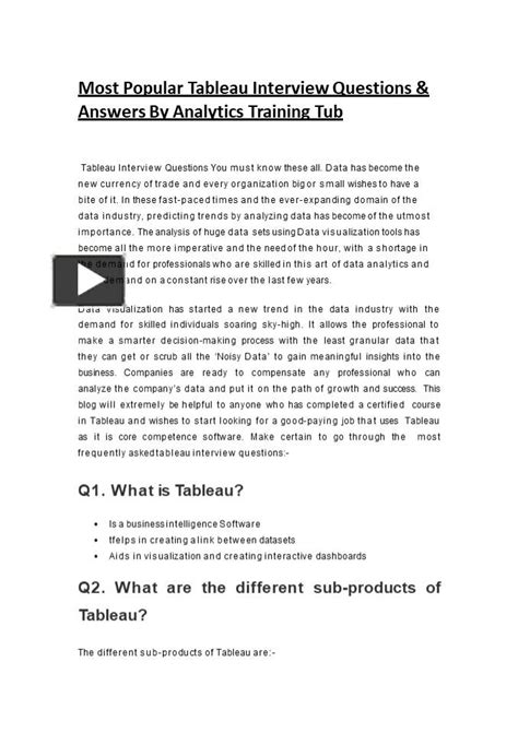 PPT Most Popular Tableau Interview Questions Answers PowerPoint