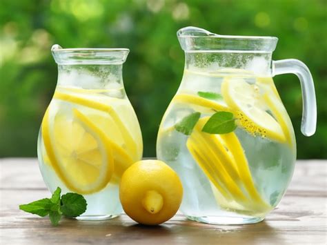 Premium Photo Lemonade In Glass Jug On Wooden Table Outdoors Summer