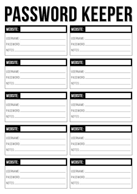 Password Keeper With Notes B W Free Printables Artofit