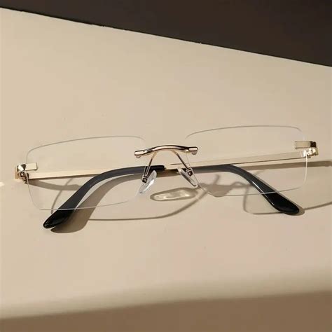 Rectangle Rimless Clear Lens Glasses Minimalist Fashion Temu