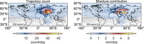 Distributions Of The Annual Mean Trajectory Count And Moisture