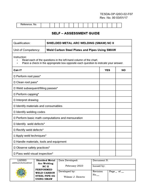 Competency Assessment Tool Smaw Nc 2 Pdf Welding Construction