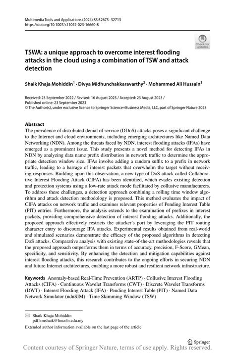 tswa a unique approach to overcome interest flooding attacks in the
