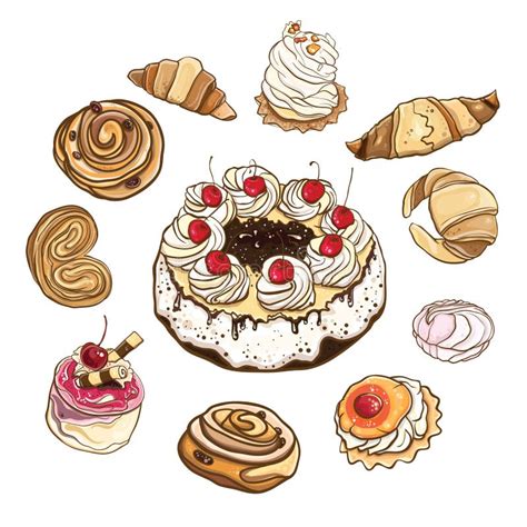 Grupo De Bolos E De Bolos Doces Ilustração Do Vetor Ilustração do Vetor Ilustração de torta