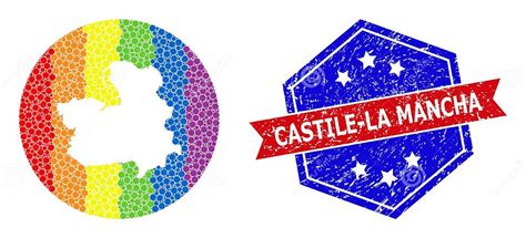 Bright Pixelated Map Of Castile La Mancha Province Mosaic With Hole For