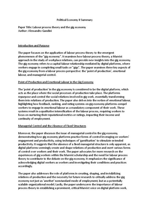 Pol Econ 2 Labour Process Theory Polical Economy Ii Summary Paper Title Labour Process Pol Econ 2 Labour Process Theory Polical Economy Ii Summary Paper Title Labour Process