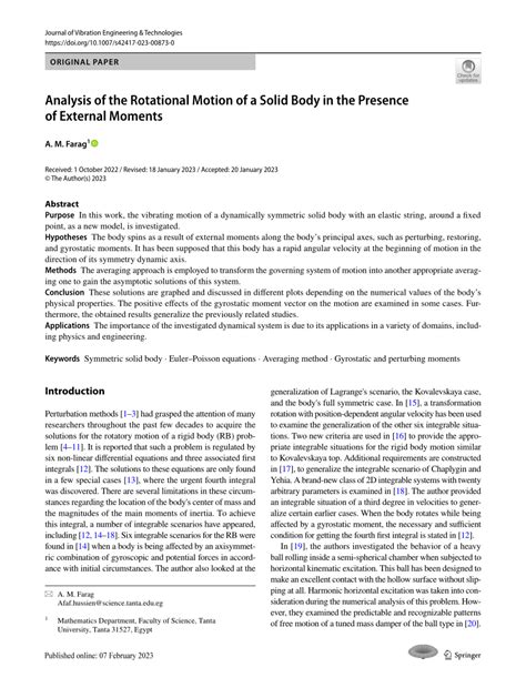 Pdf Analysis Of The Rotational Motion Of A Solid Body In The Presence Of External Moments