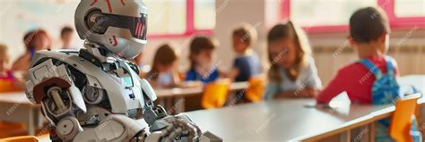 Premium Photo Humanoid Robot Teacher In Classroom Setting With Young