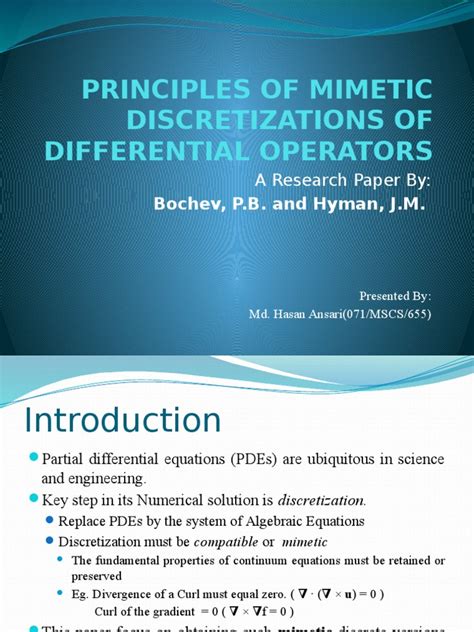 Mimetic Discretization Of Differential Operator Pdf Differential Form Finite Element Method