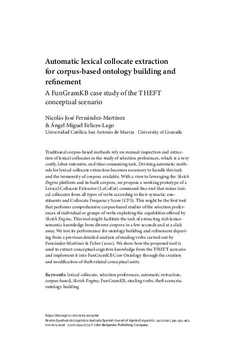 Pdf Automatic Lexical Collocate Extraction For Corpus Based Ontology